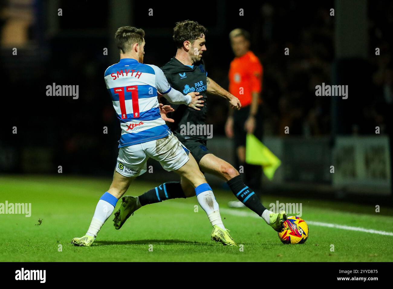 London, UK. 13th Nov, 2023. Robbie Brady of Preston North End is put ...