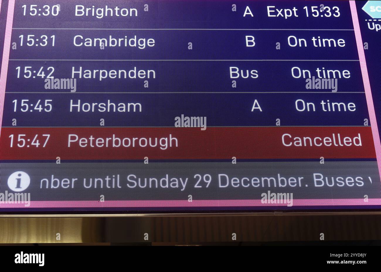 Signs about East Midlands Railway engineering works over Christmas at ...