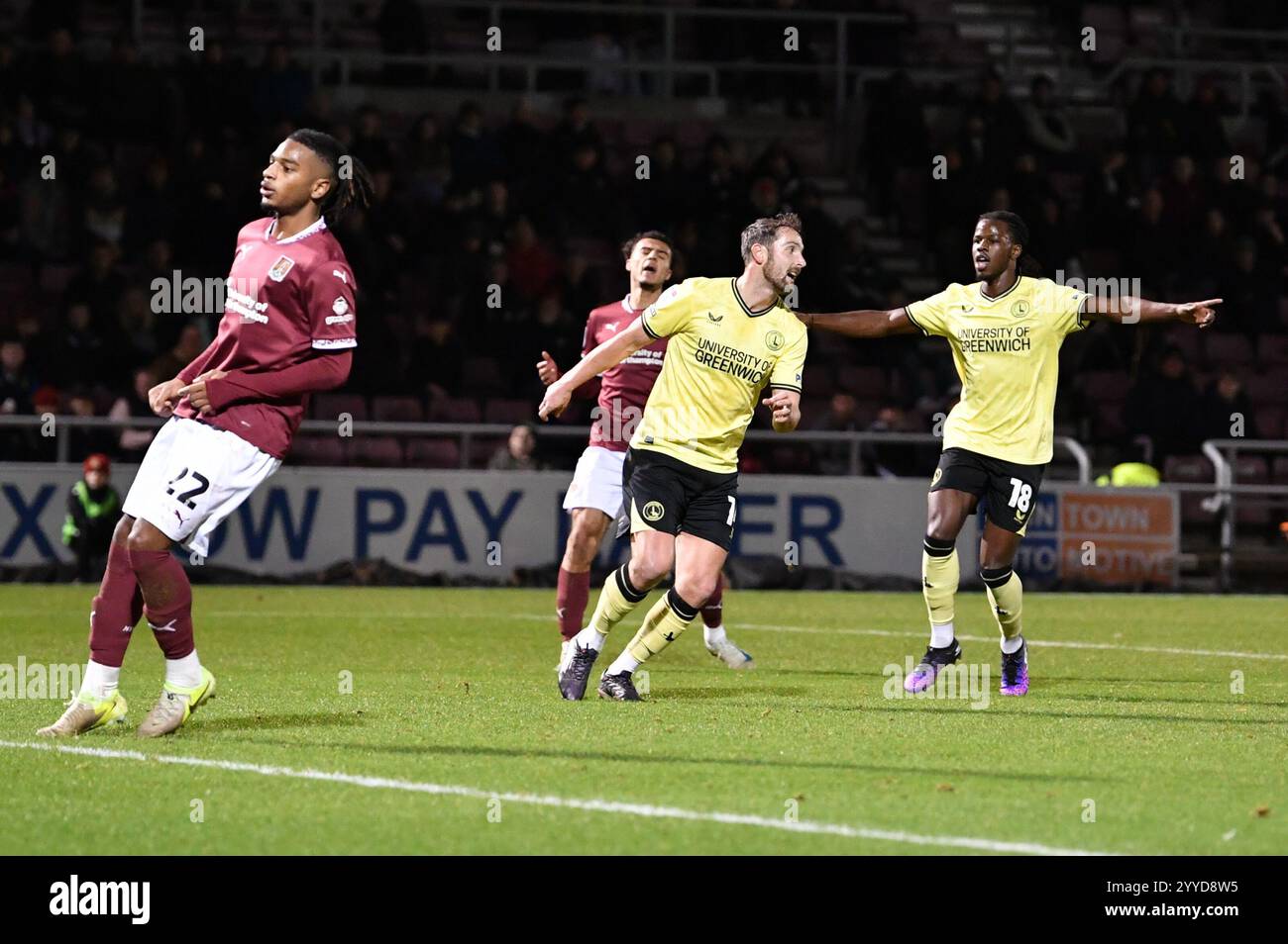 Northampton, England. 21st Dec 2024. Danny Hylton celebrates with Karoy ...