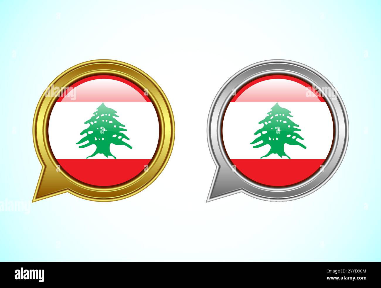 Lebanon flag speech bubble. Speaking flag icon in gold and silver color ...