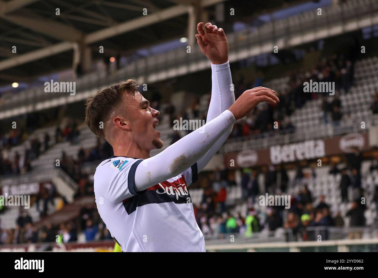 Turin, Italy. 21st Dec, 2024. Thijs Dallinga of Bologna FC celebrates ...