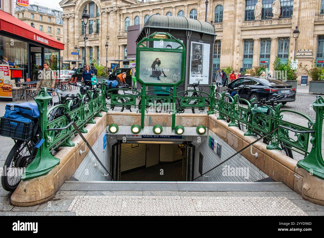 The Gare du Nord Metro station entrance on the corner of Blvd de Denain in Paris, France Stock ...