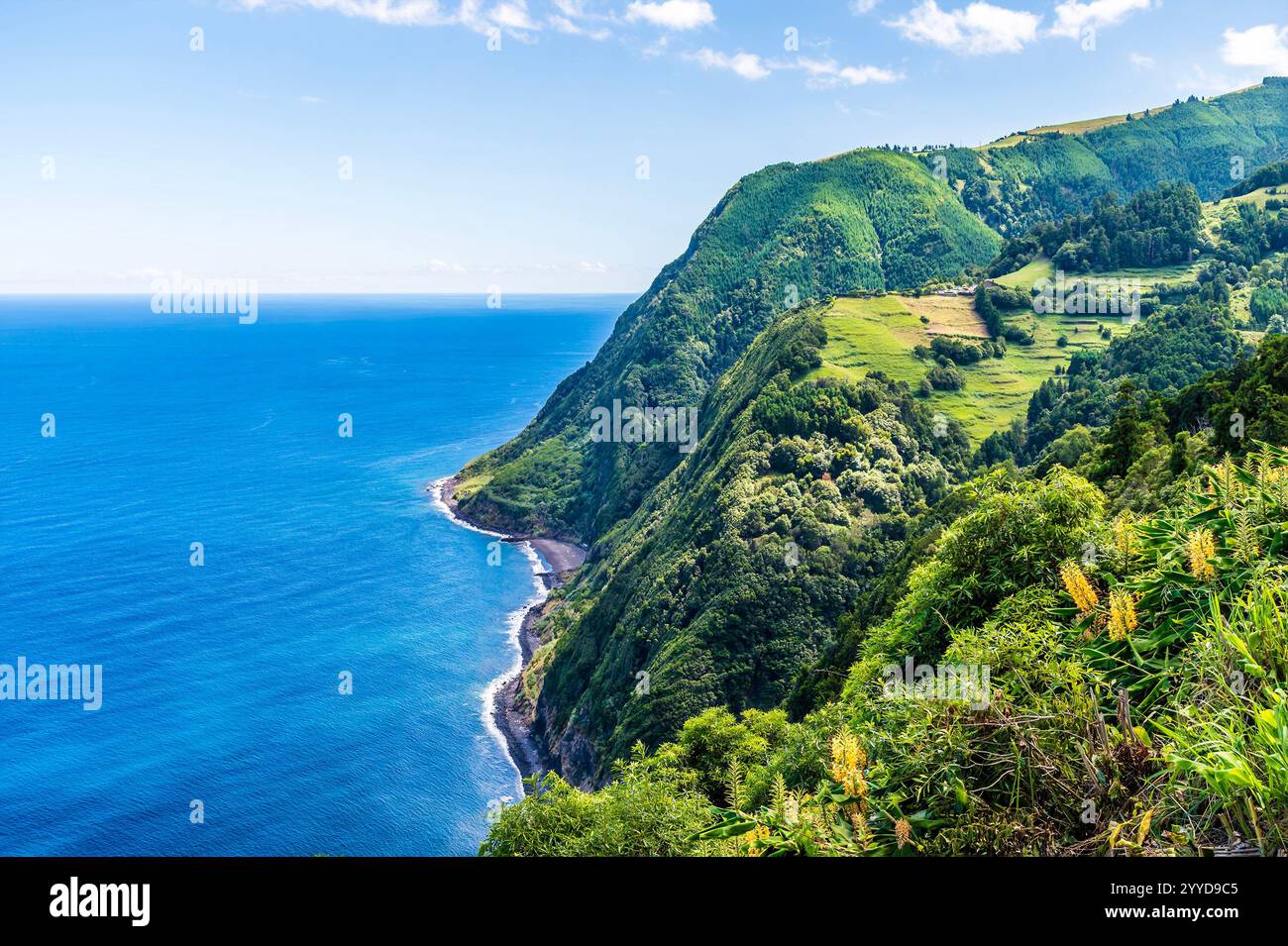 A view south of coastal scenery from the viewpoint at Sossego on the ...