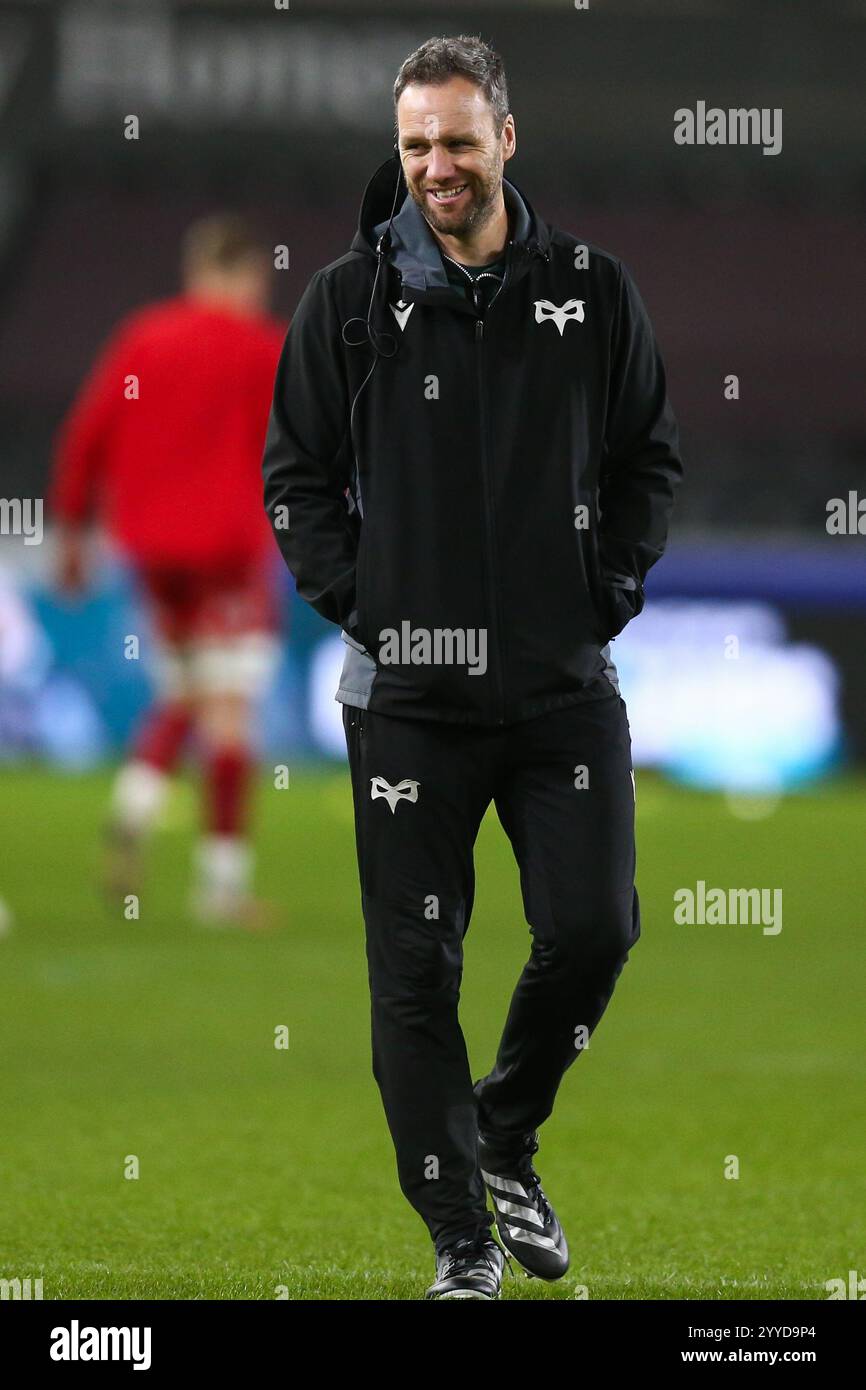 Swansea, UK. 21 December, 2024. Ospreys head coach Mark Jones before ...