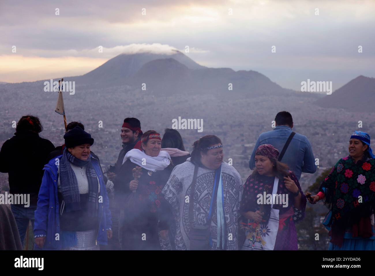 Dancers on the Cerro de la Estrella in Mexico City, Mexico, perform a ...