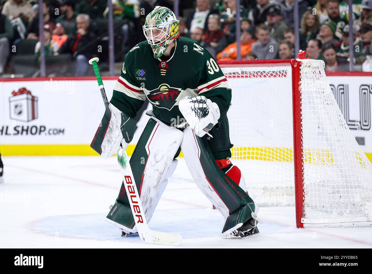 Minnesota Wild goaltender Jesper Wallstedt (30) defends his net against ...