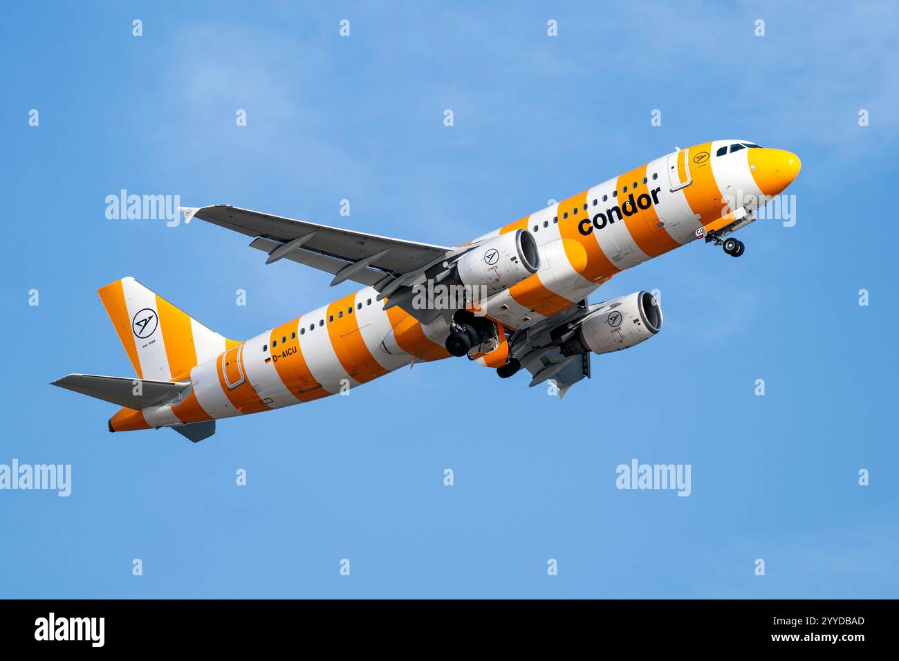 Condor Airbus A320 in Yellow and White Striped Livery Taking Off into ...