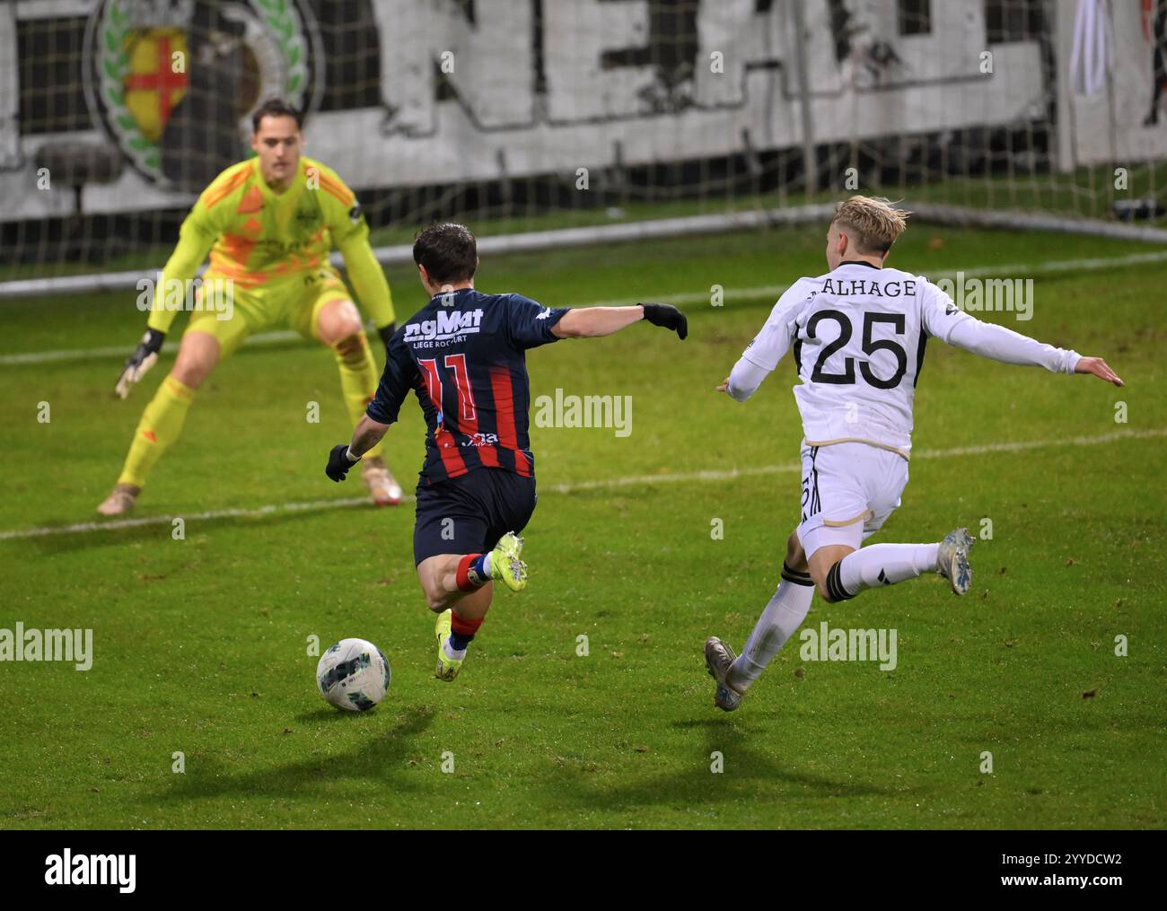 Eupen, Belgium. 21st Dec, 2024. Liege's Alexis Lefebvre fights for the ...