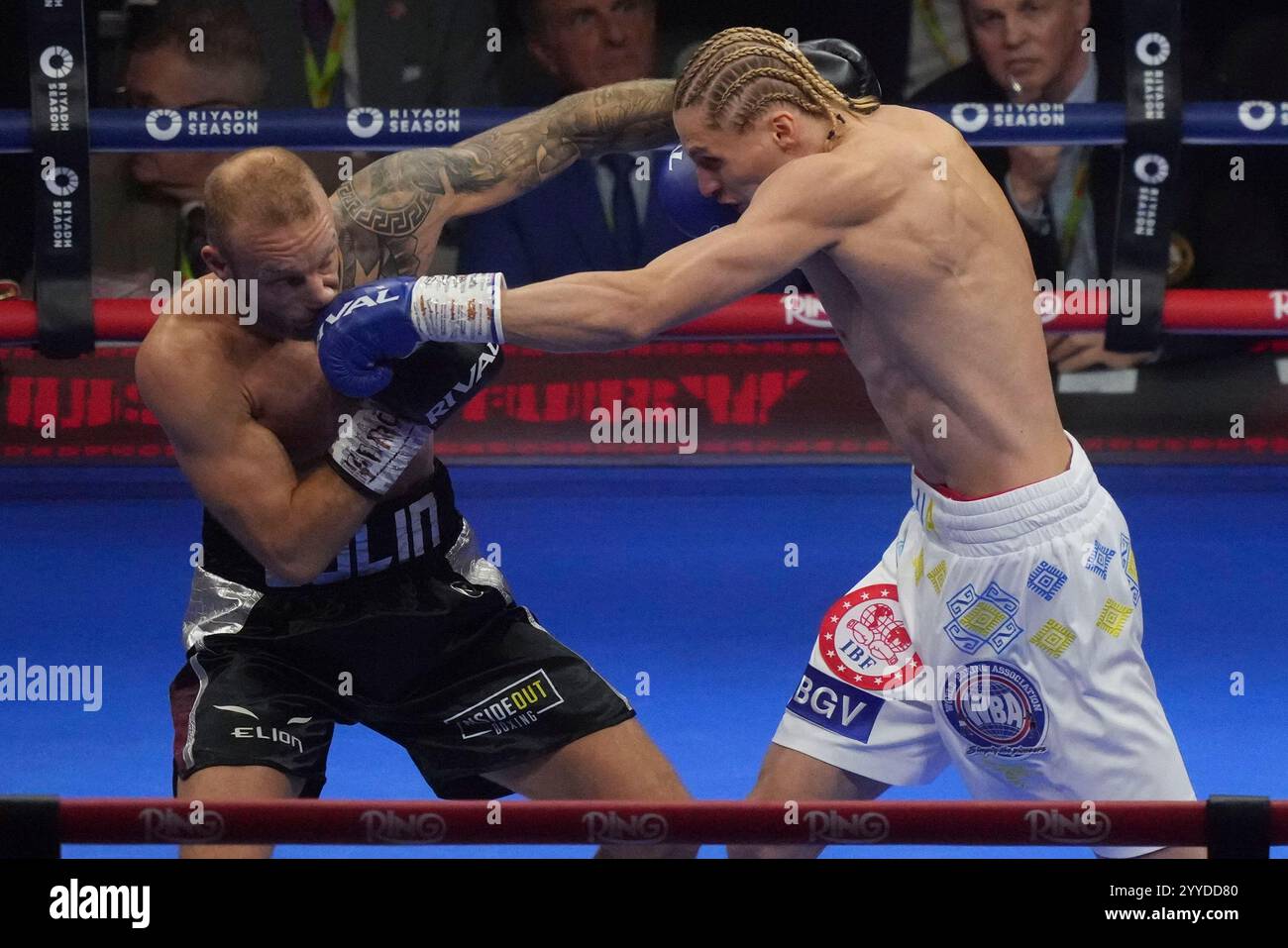 Boxers Ukraine's Daniel Lapin, right, and Dylan Colin of France ...