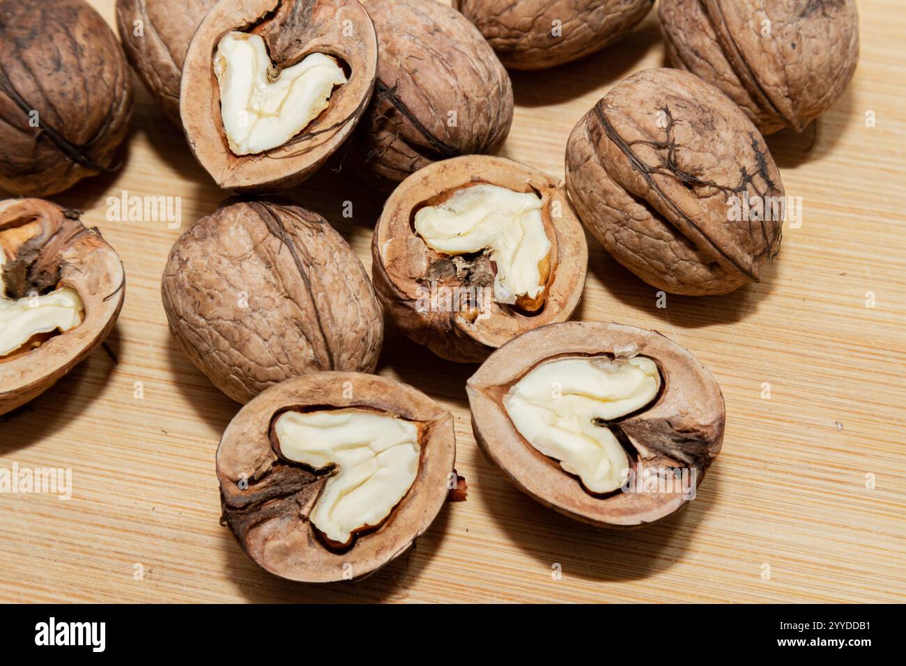Walnut. Half walnut on natural background. Inshell nuts. Copyspace ...