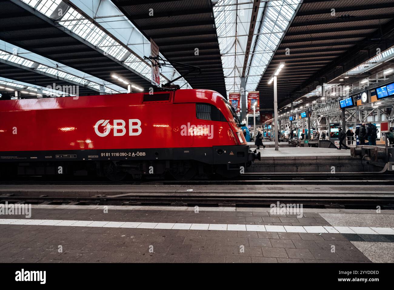 Munich, Germany - December 2, 2024: OBB Austrian train at the platform ...