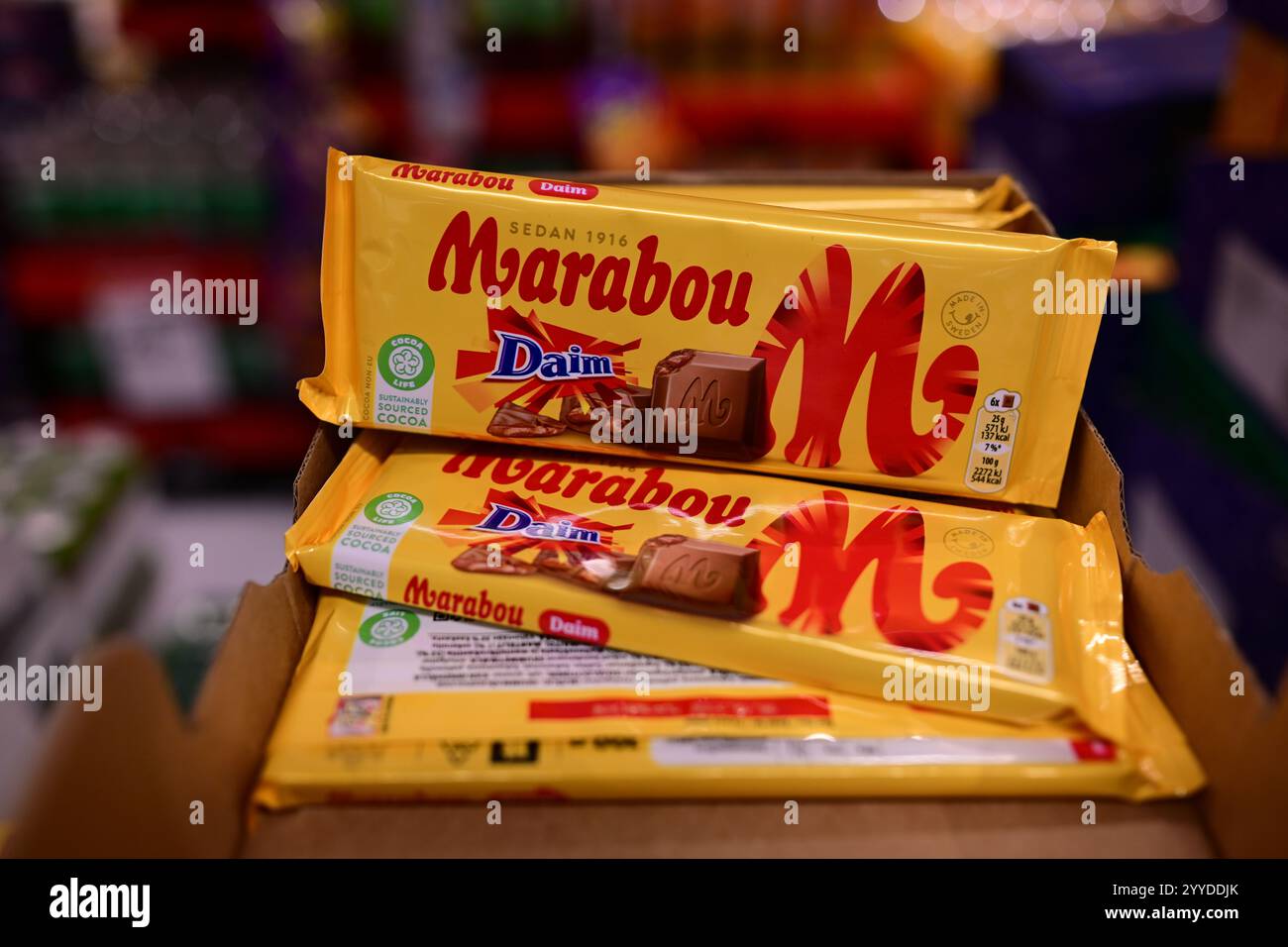 Markaryd, Småland, Sweden. December 20 2024. Dollar Store interior. Marabou chocolate bars Stock ...