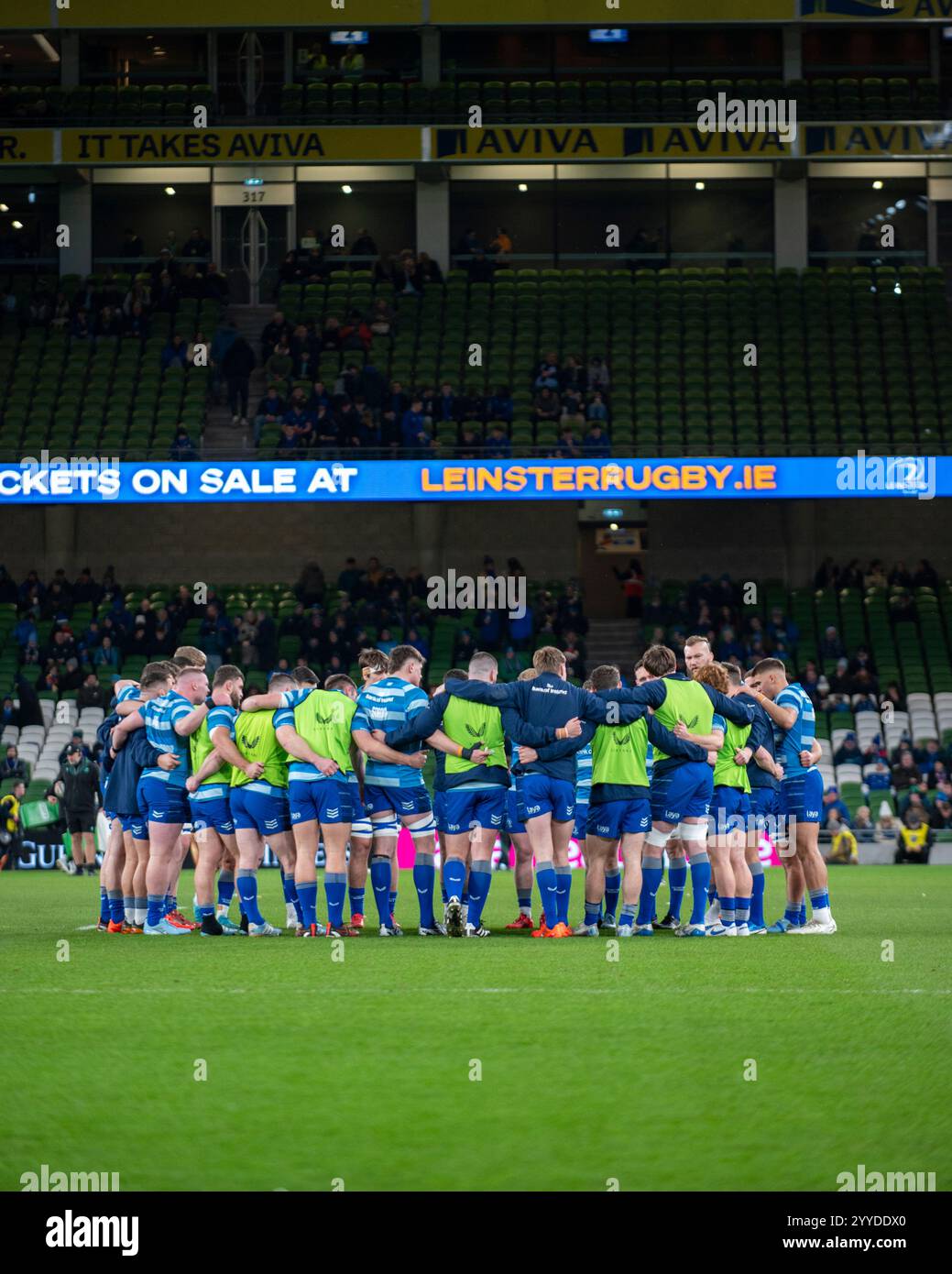 Dublin, Ireland. 21st Dec, 2024. The Leinster team in a huddle during ...
