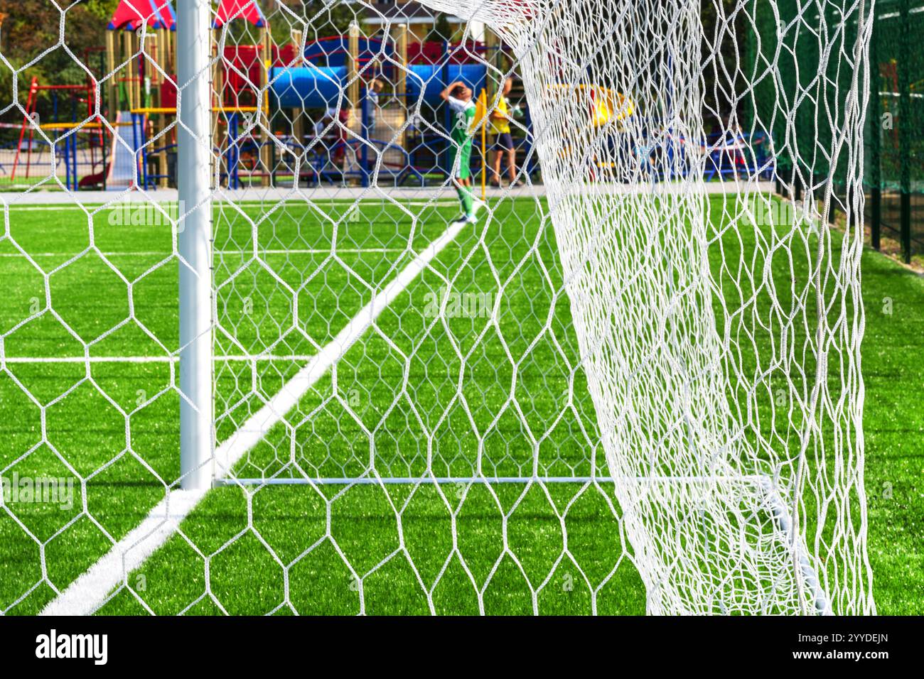 soccer gates. Football goal at the stadium. Football field with ...