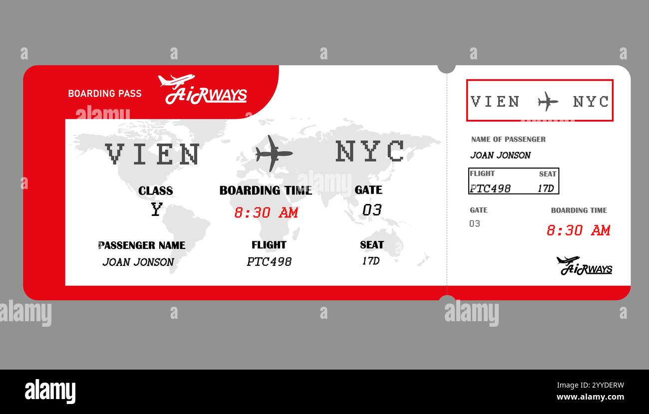 Airline ticket. Boarding pass with information on grey background Stock ...