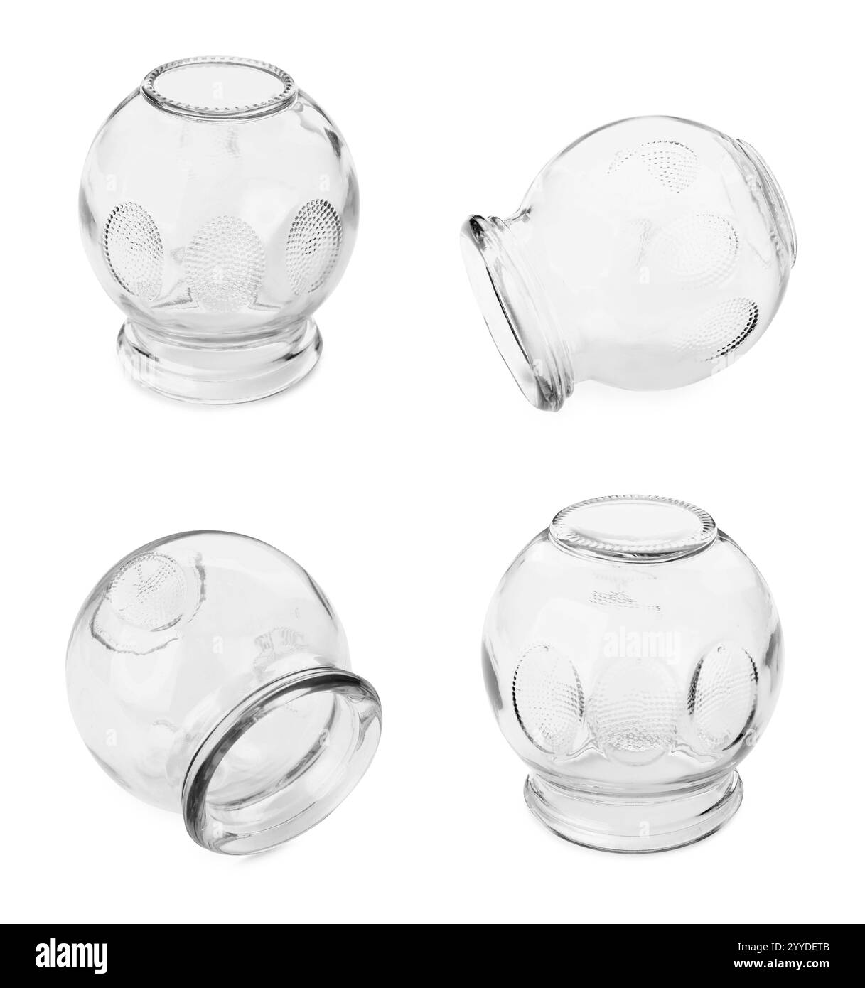 Cupping therapy. Glass cup isolated on white, collage Stock Photo - Alamy