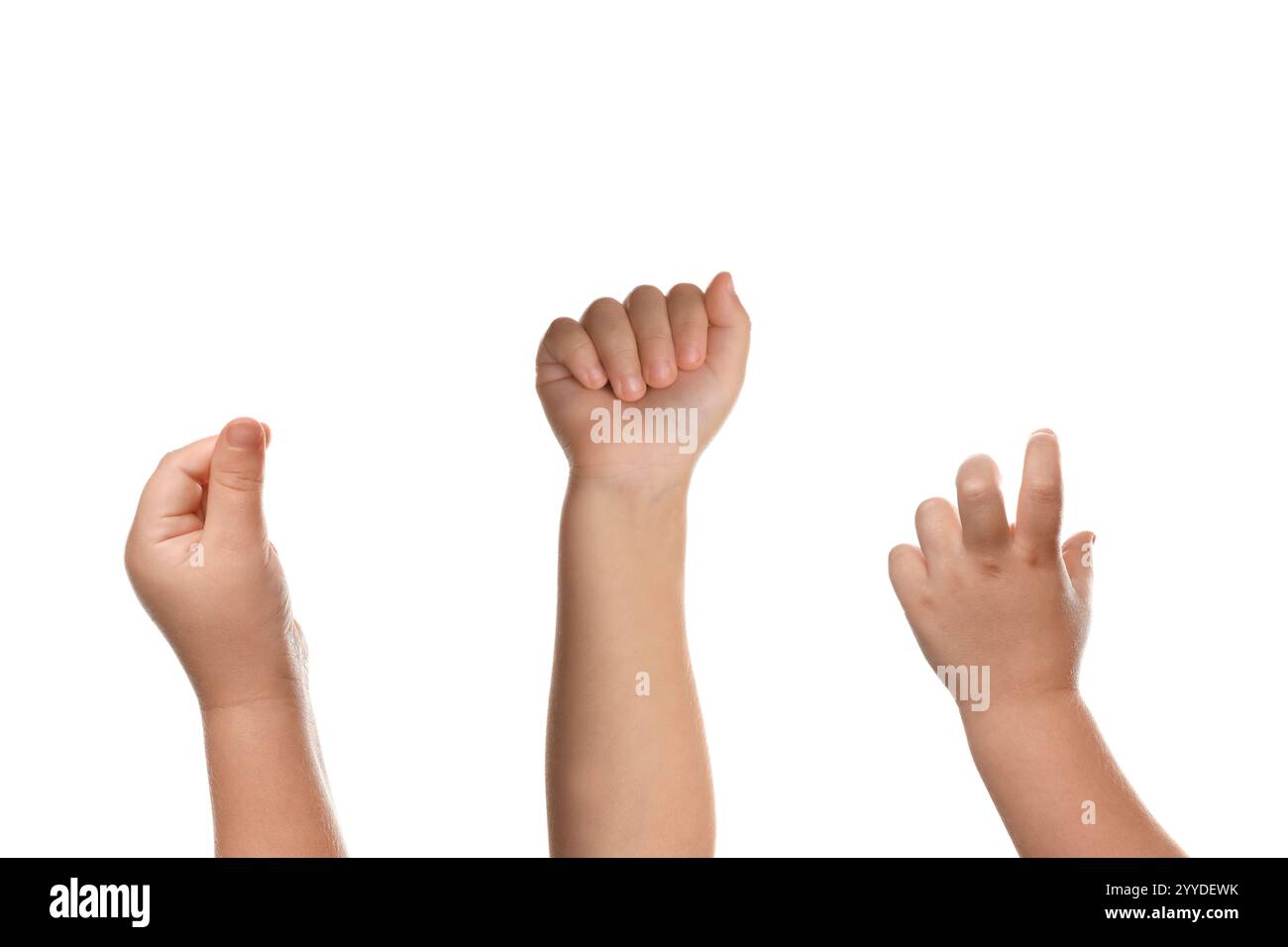 Kids showing hands on white background, closeup Stock Photo - Alamy