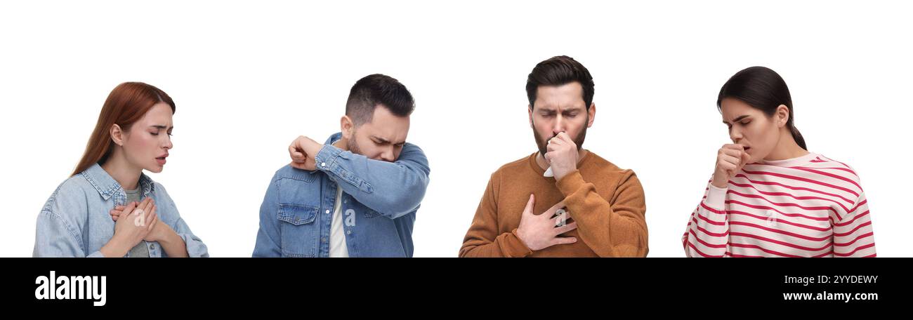 People coughing on white background. Set of portraits Stock Photo - Alamy