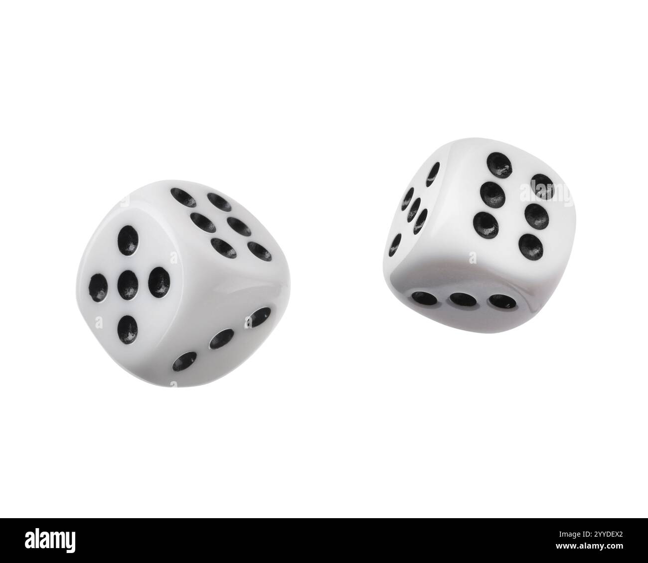Two dice in air on white background Stock Photo - Alamy