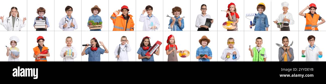 Future profession. Cute children copying people from different ...