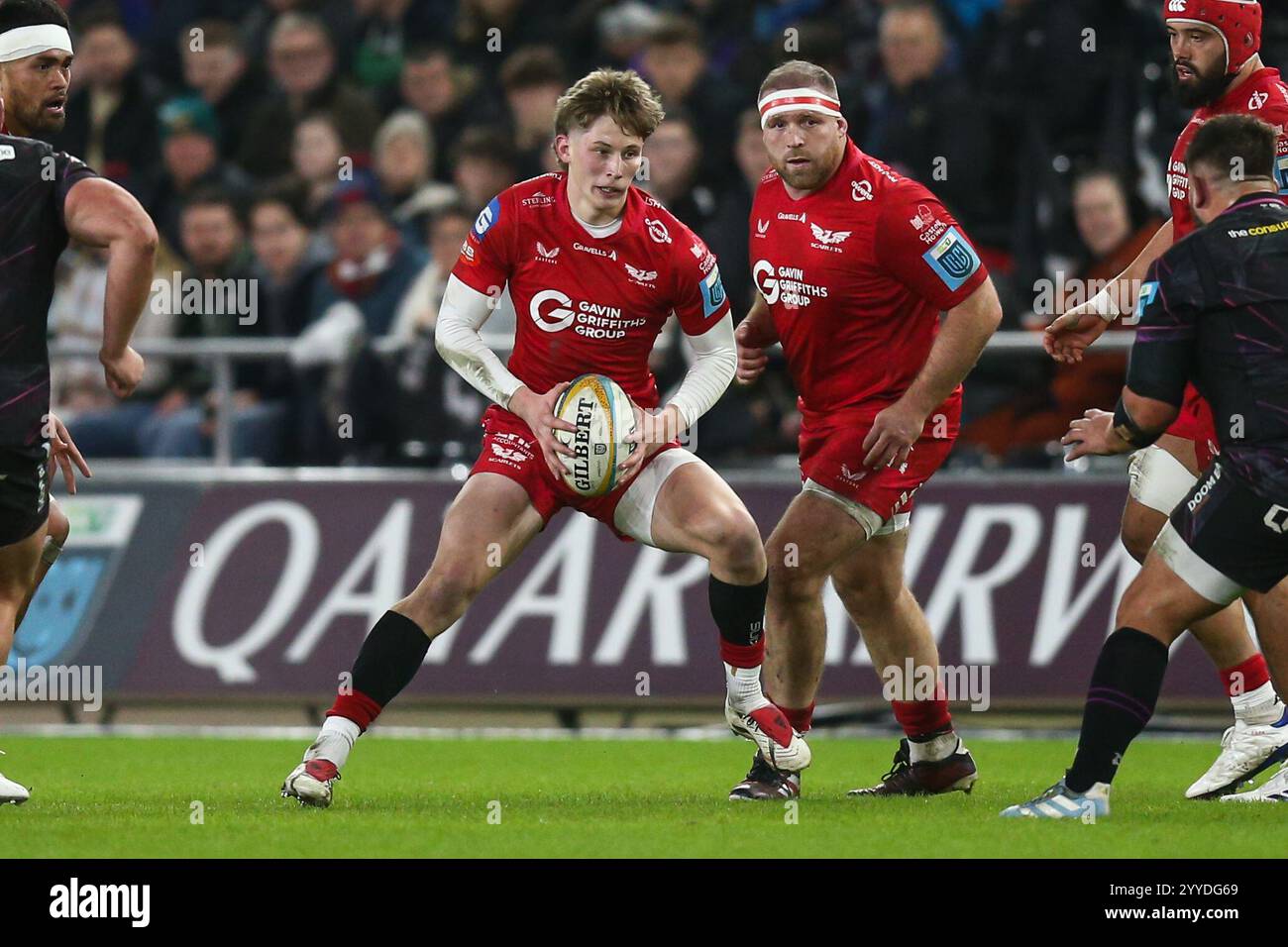 Swansea, UK. 21 December, 2024. Ellis Mee of Scarlets during the ...