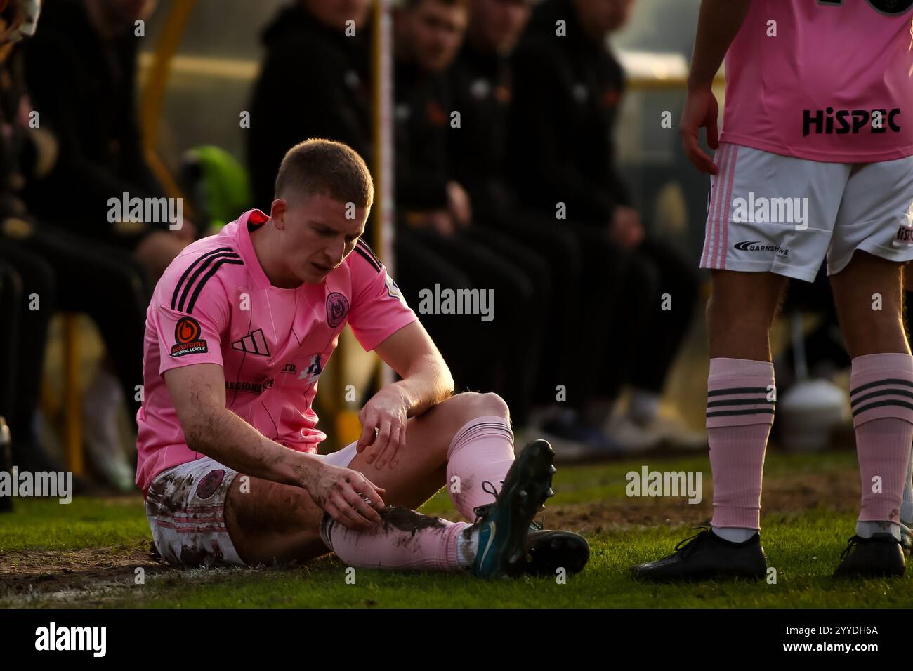 Marcus Poscha fixes his socks after winning a foul during the National ...
