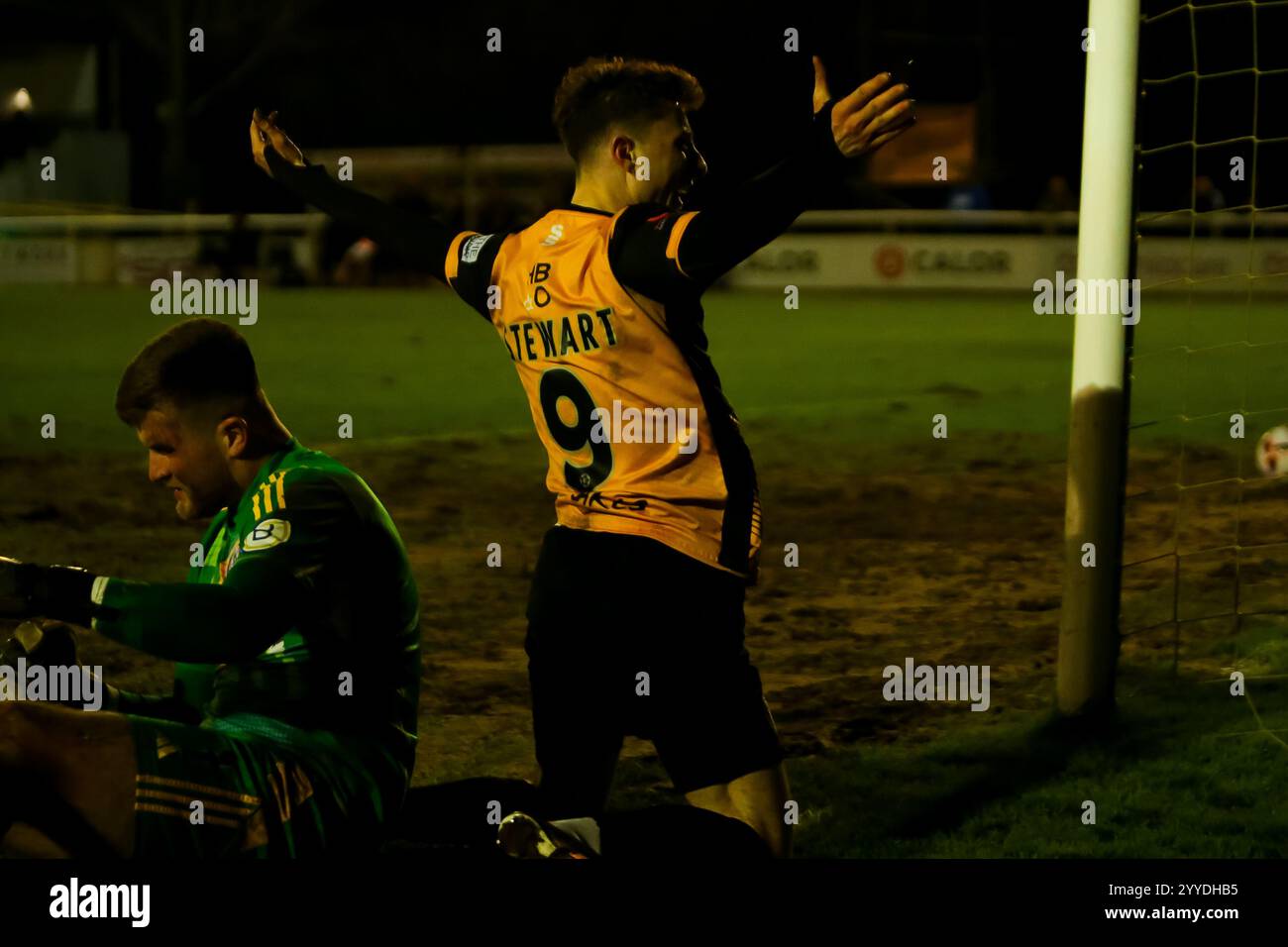 Callum Stewart of Leamington celebrates his third goal of the game ...
