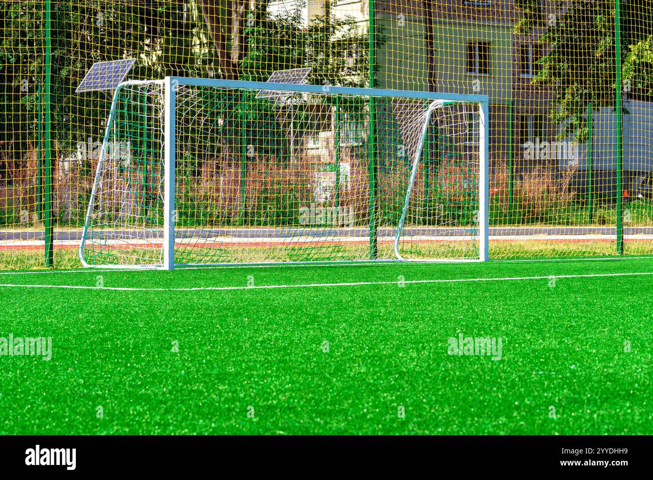 soccer gates. Football goal at the stadium. Football field with ...