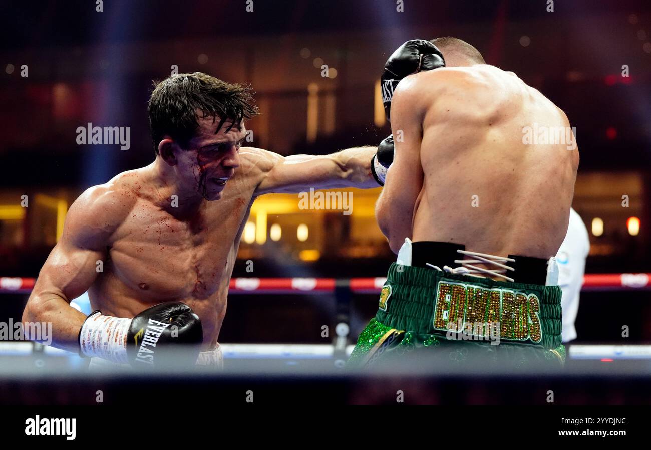Peter McGrail (left) and Rhys Edwards during the Super Featherweight ...