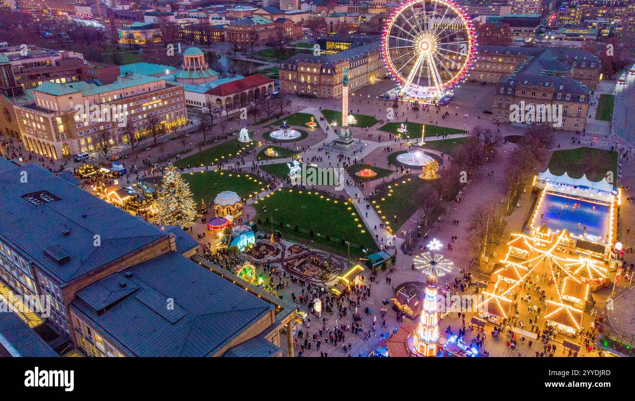 Amazing drone point of view view on Schlossplatz and Christmas market ...