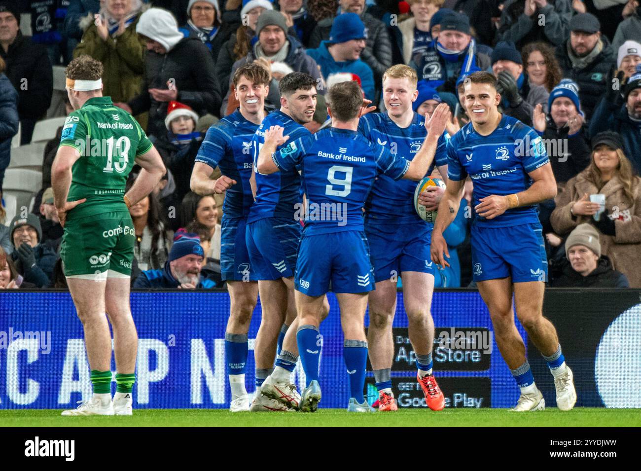 Dublin, Ireland. 21st Dec, 2024. Andrew Osborne of Leinster celebrates ...