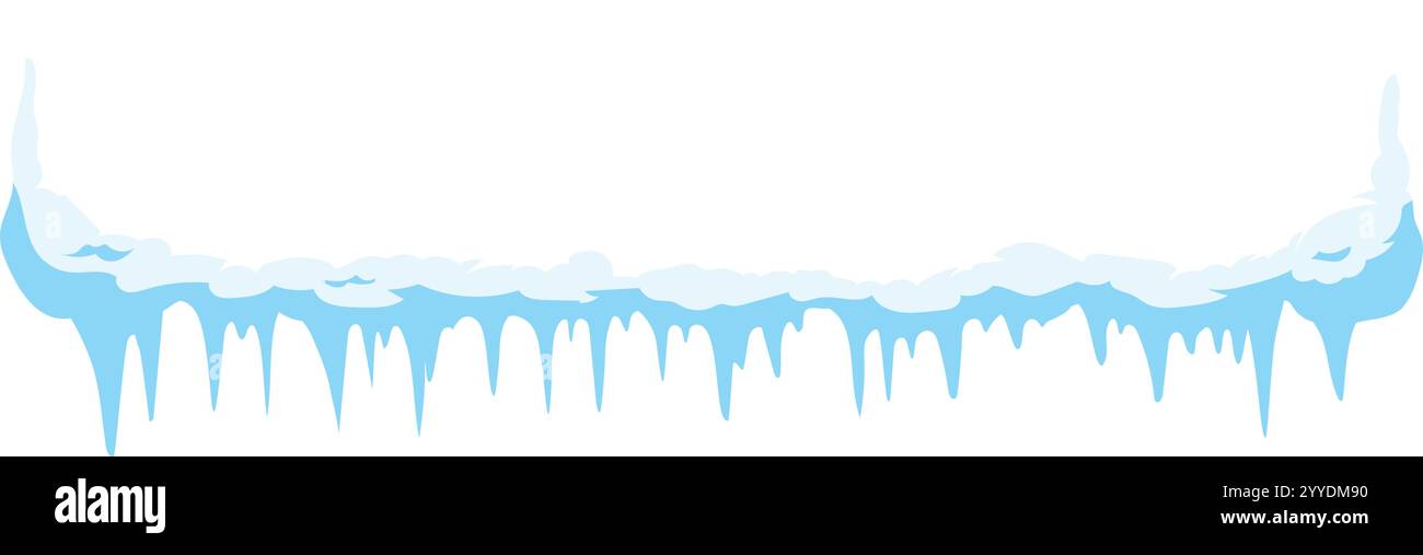 Seamless border with snow and icicles hanging isolated on white ...