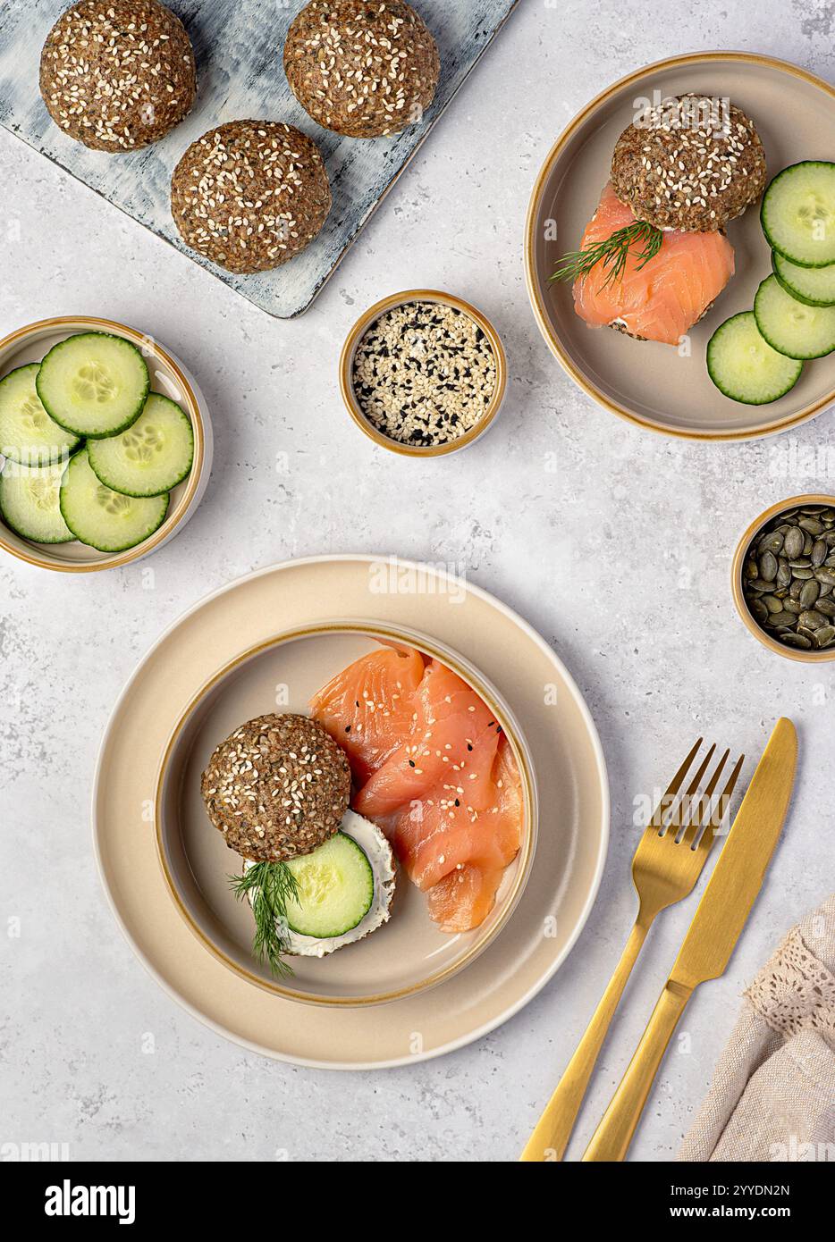 Food photography of sandwich with keto buns, low carb bread, psyllium ...