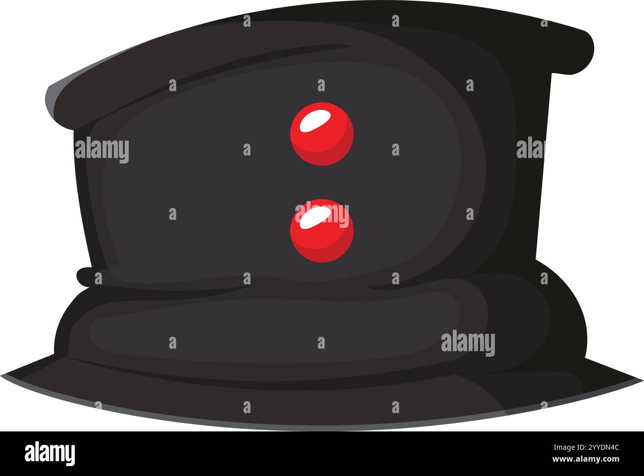 Simple cartoon illustration of a black service peak cap with two red ...