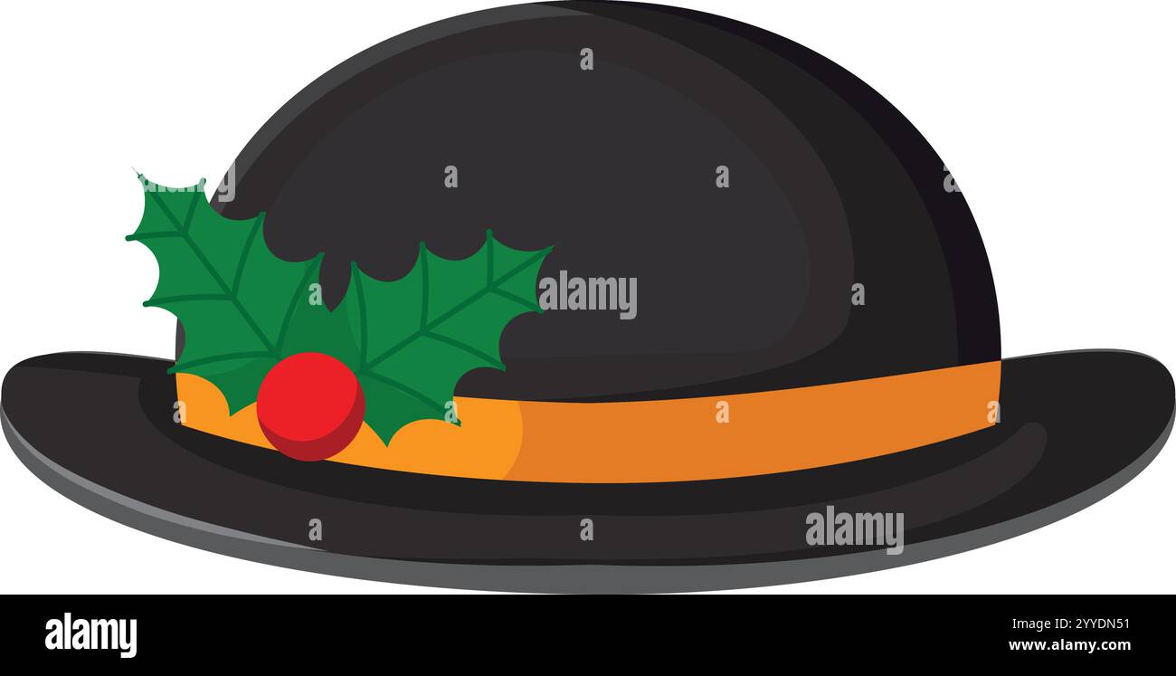 Christmas bowler hat decorated with orange ribbon and ilex aquifolium ...