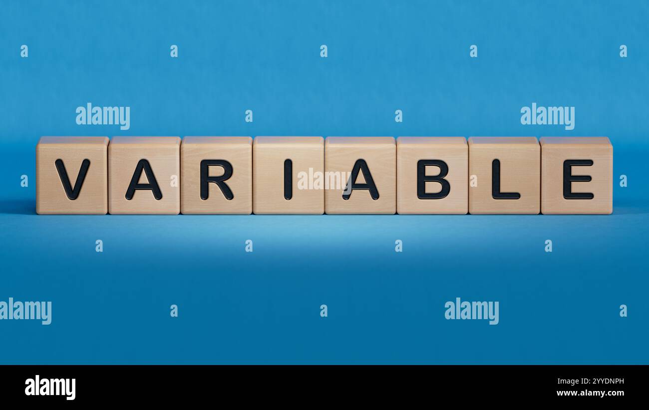 Word VARIABLE made with wood building blocks.close up of wooden ...