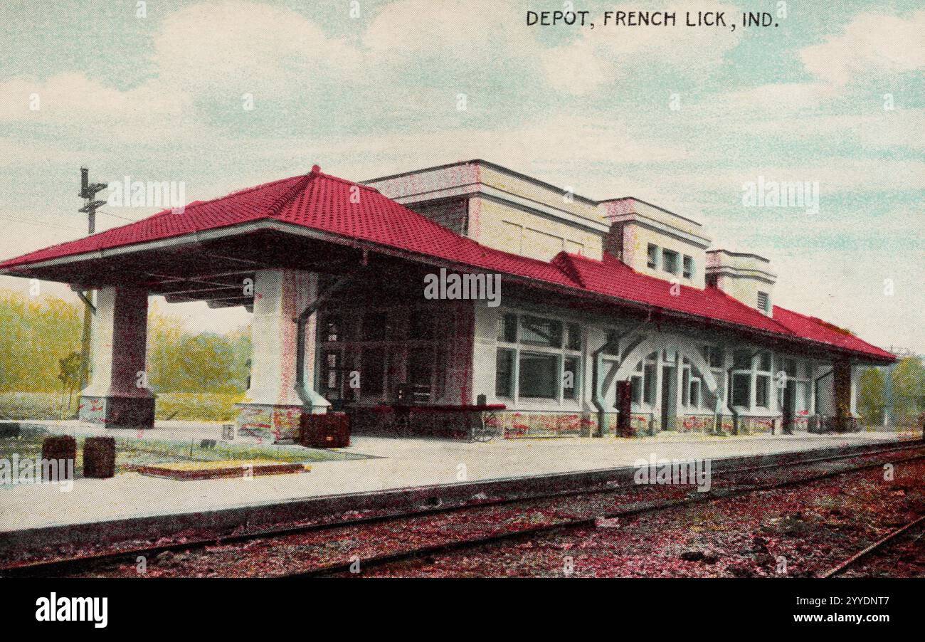 Railway Depot, French Lick Indiana USA, approx 1910s postcard ...
