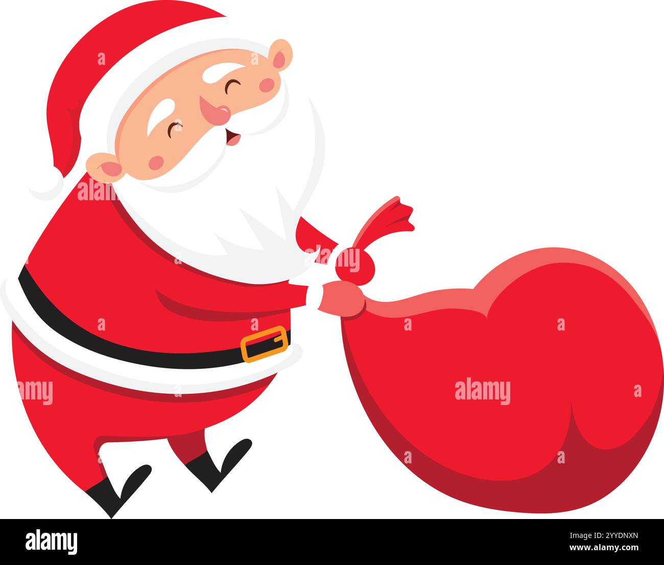 Santa Claus, smiling joyfully, walking on a white background while ...