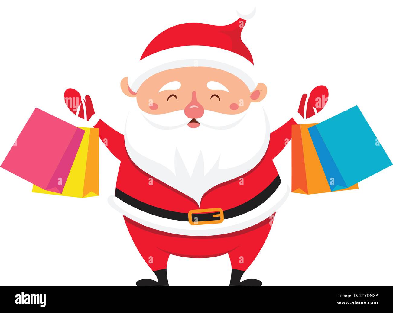 Santa Claus joyfully holding colorful shopping bags, preparing for ...