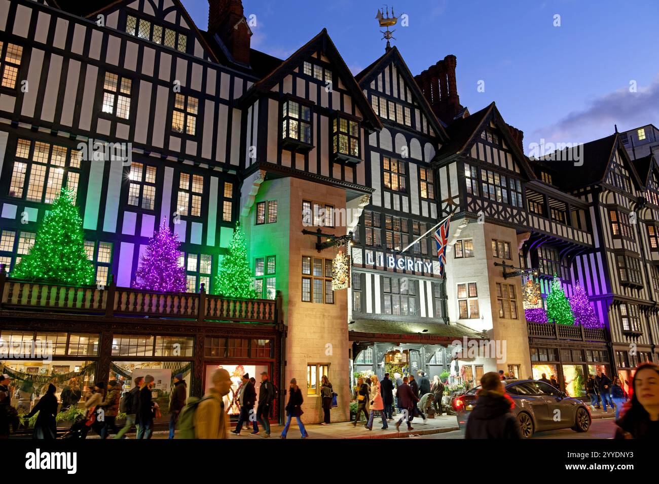 View of the Liberty department store London with colourful Christmas ...