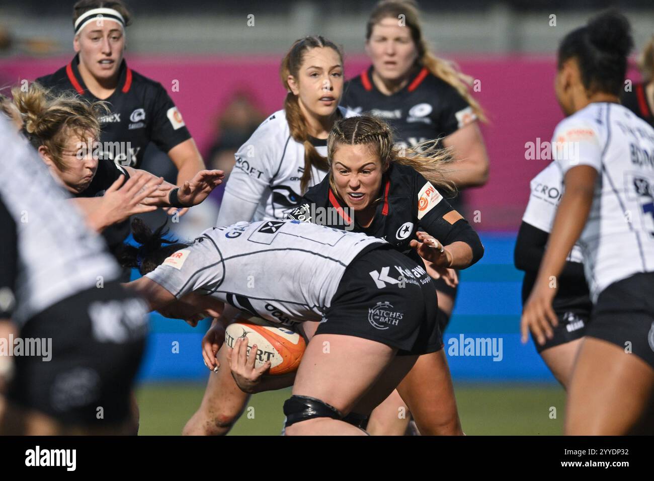 Evie Gallagher of Bristol Bears Women is on the receiving end of a ...