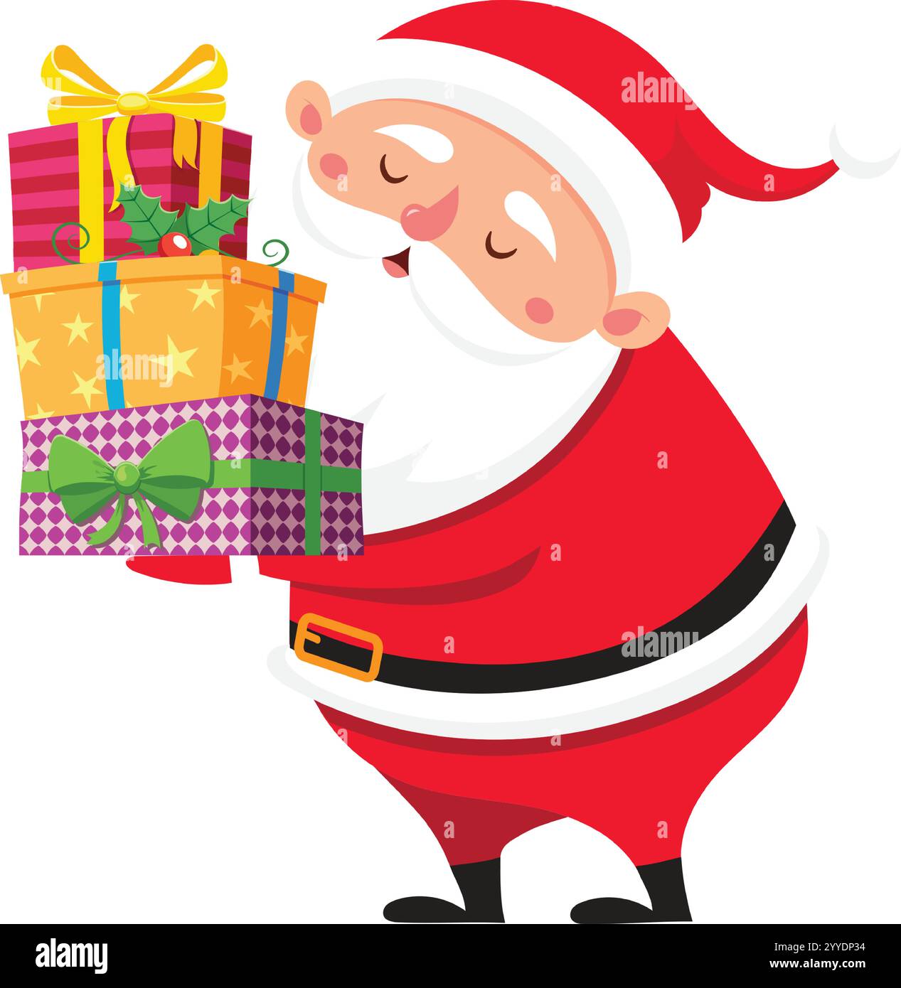 Cartoon Santa Claus, dressed in a bright red suit with a fluffy white ...