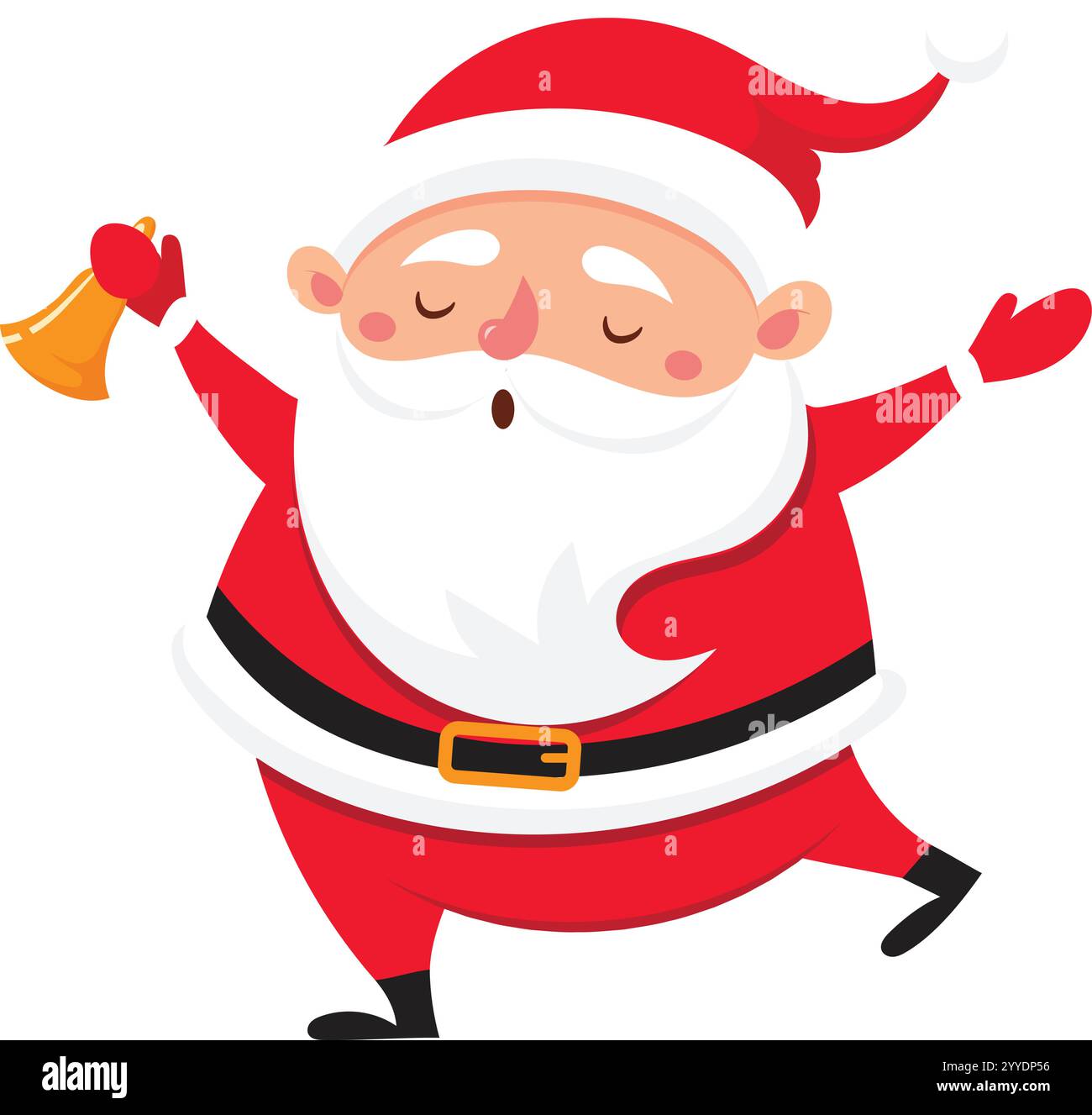 Joyfully dancing Santa Claus rings a golden bell, spreading Christmas ...