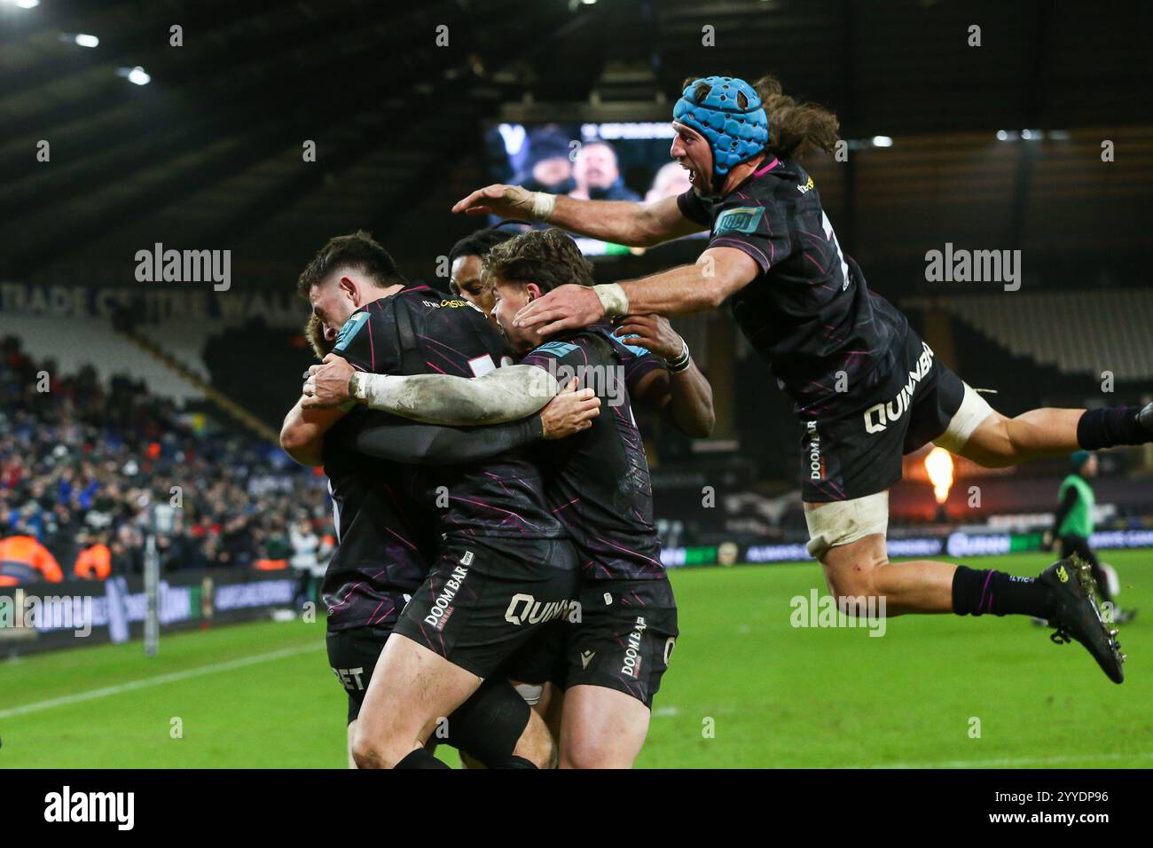 Swansea, UK. 21 December, 2024. Justin Tipuric joins the celebrations ...