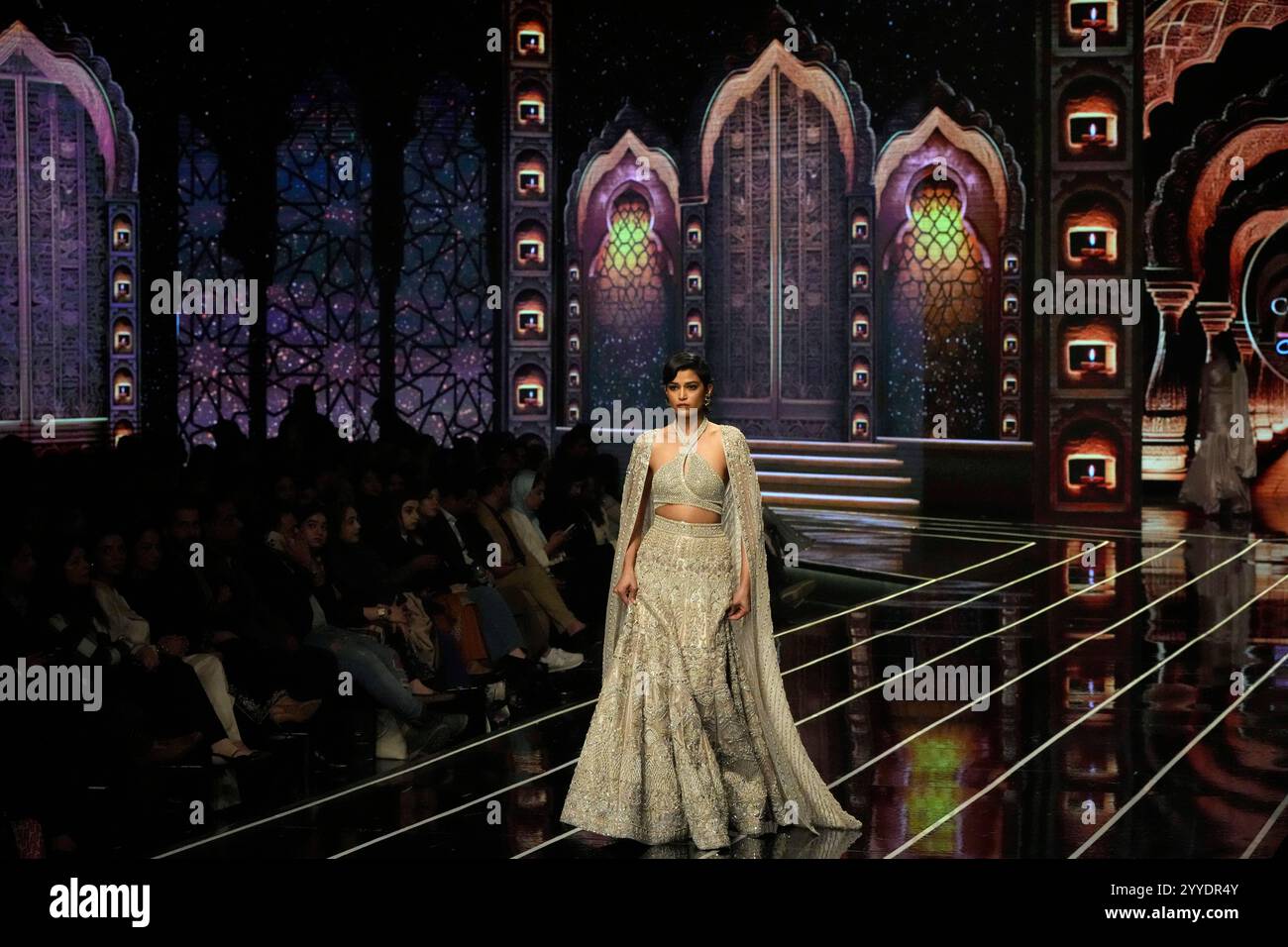 A model presents a creation from designer Hafsa Imran Khan during a ...