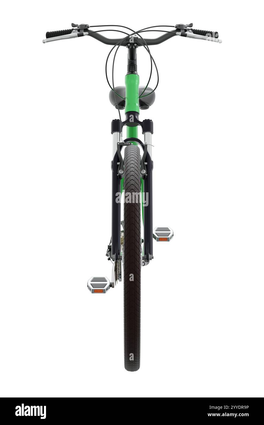 Green bicycle, front view isolated on white background, 3D illustration ...