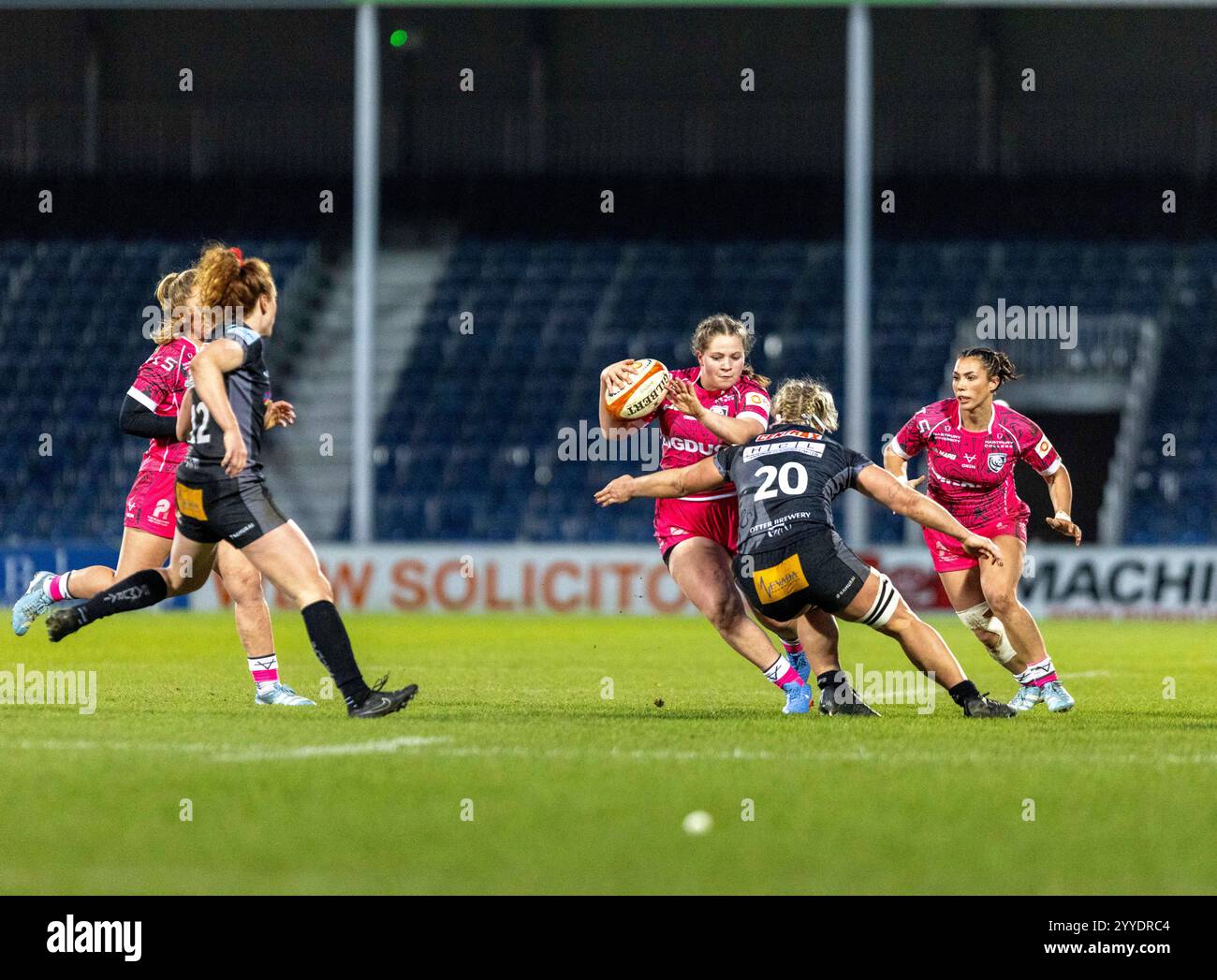 Gloucester's Sarah Beckett about to be tackled by Exeter’s Rachel ...