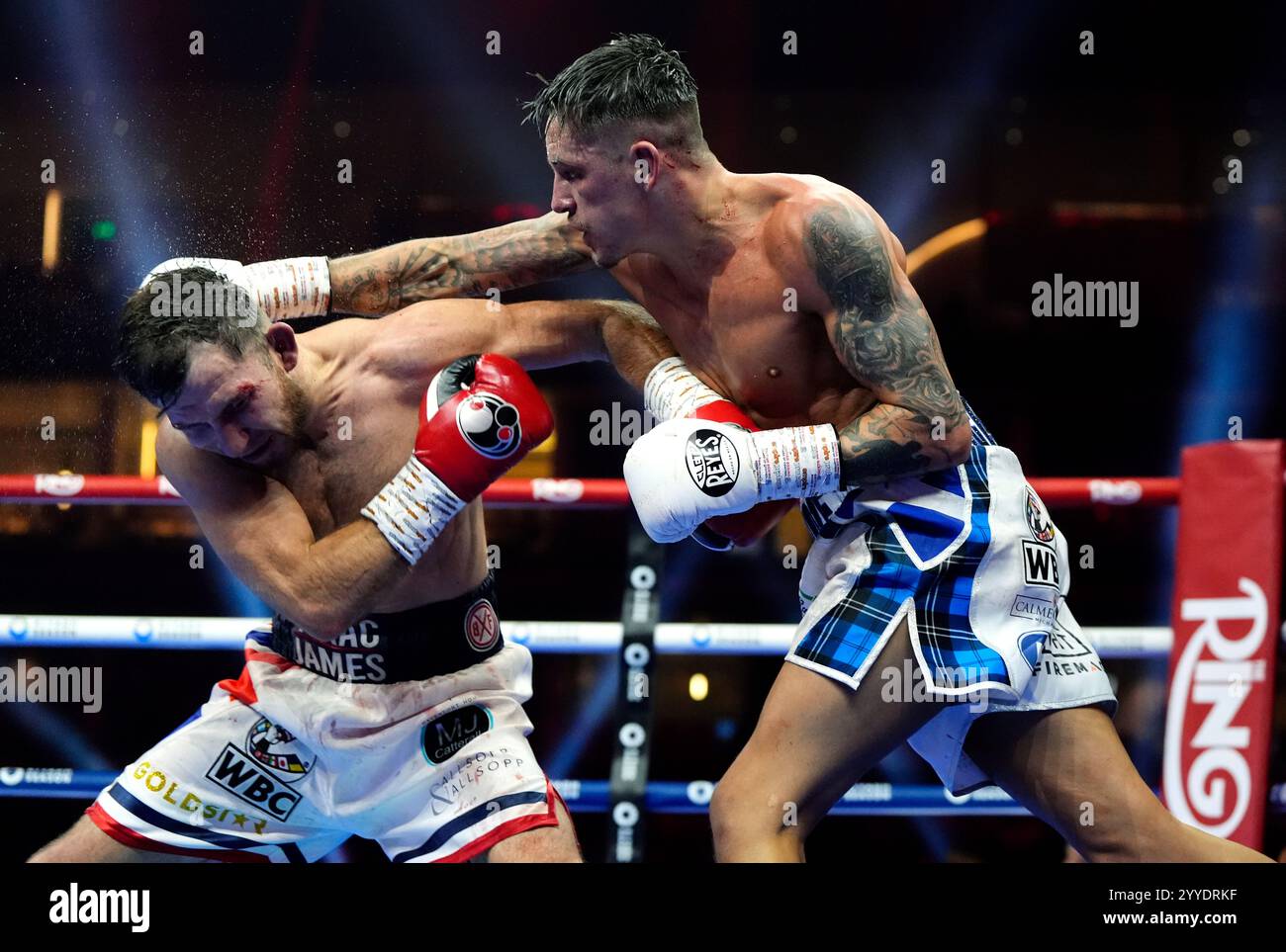 Lee McGregor (right) and Isaac Lowe during the WBC International Featherweight championship ...