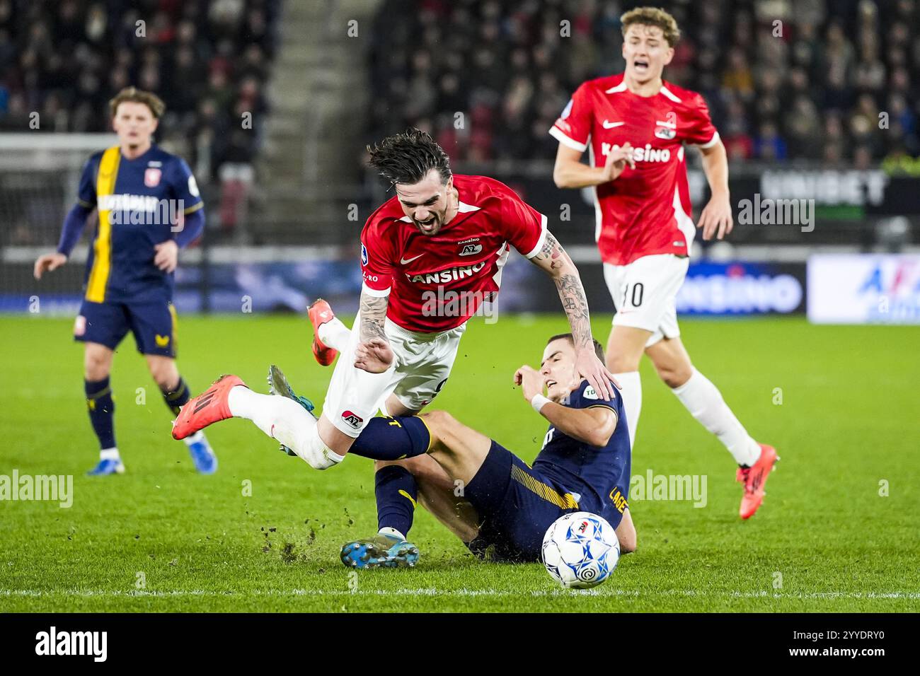 ALKMAAR - (l-r) Troy Parrott of AZ, Gustaf Lagerbielke of FC Twente ...