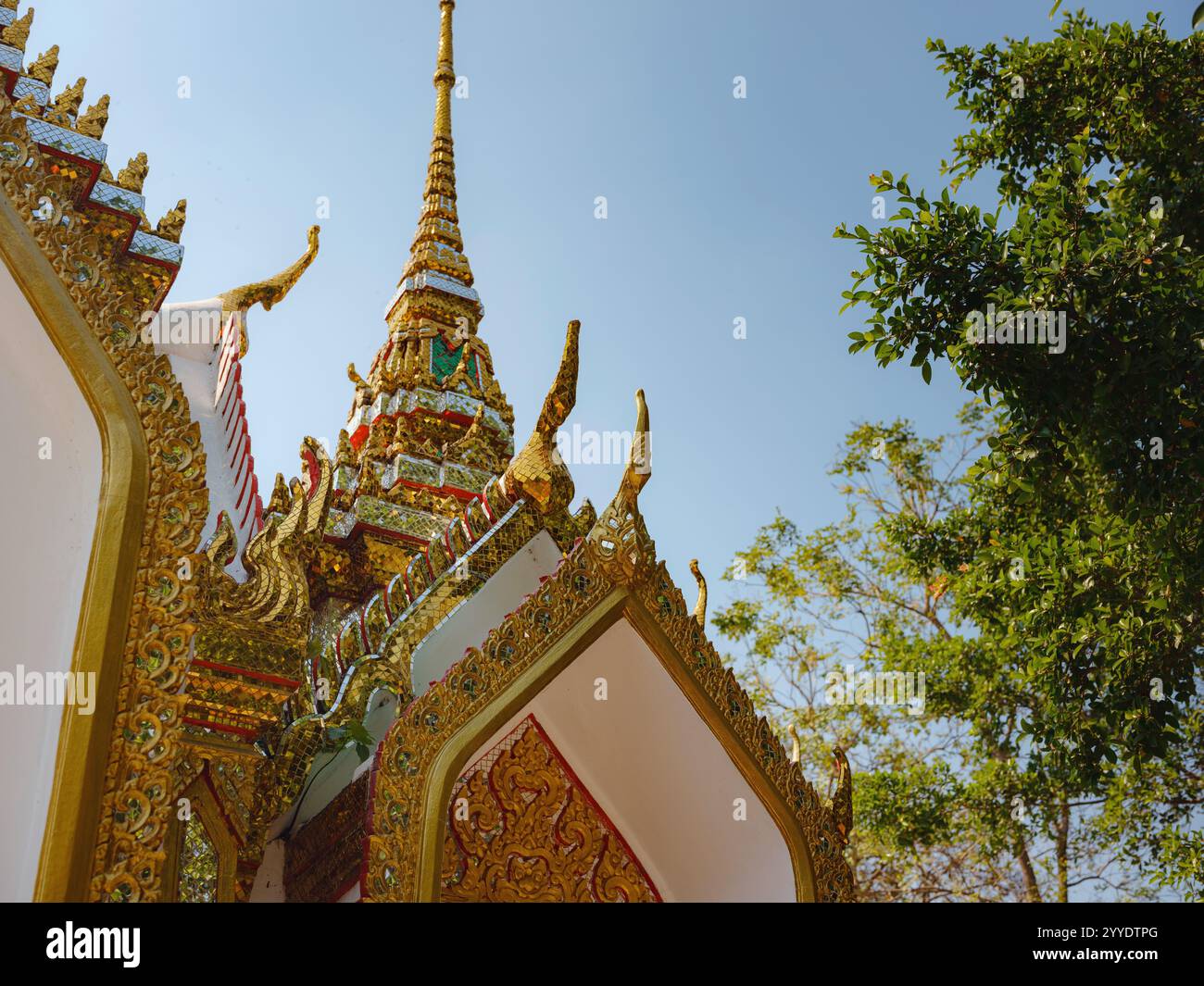 details of a small Modern Buddhist temple in Thailand, showcasing ...